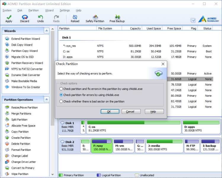 How to check file system with Partition Magic Server?