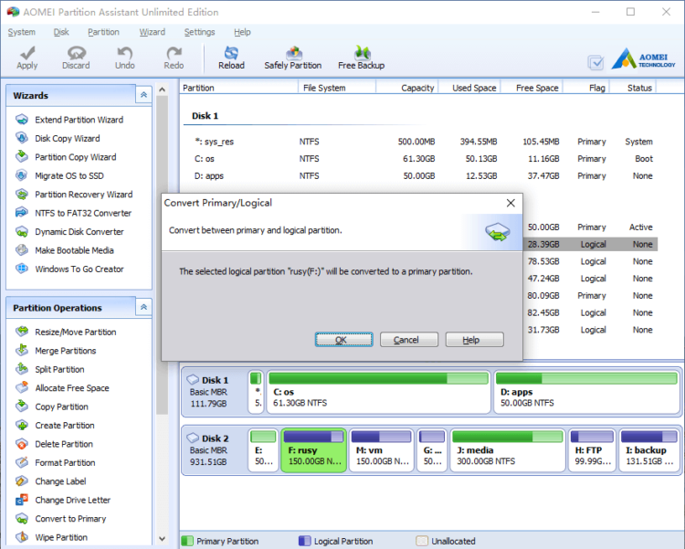 How to convert Logical partition to Primary without data loss?
