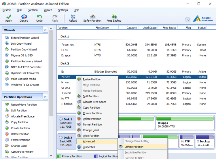 How To Hide Unhide Partition With Partition Magic Server