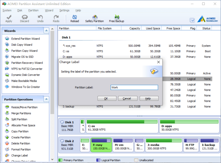 How to label partition with Partition magic server?