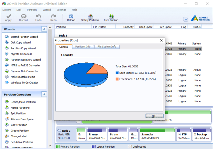 How to check disk partition properties?