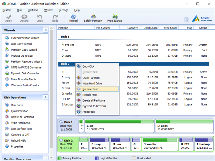 How to test partition and check bad sectors?