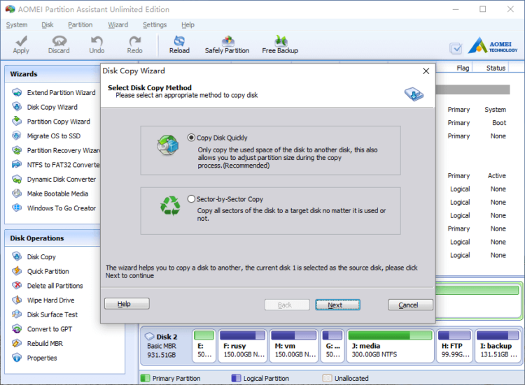 Disk/Partition Copy features of Partition Magic Server.