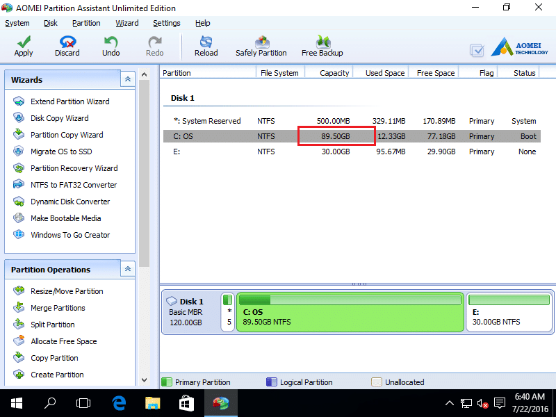 How to merge partitions and Unallocated space without losing data?