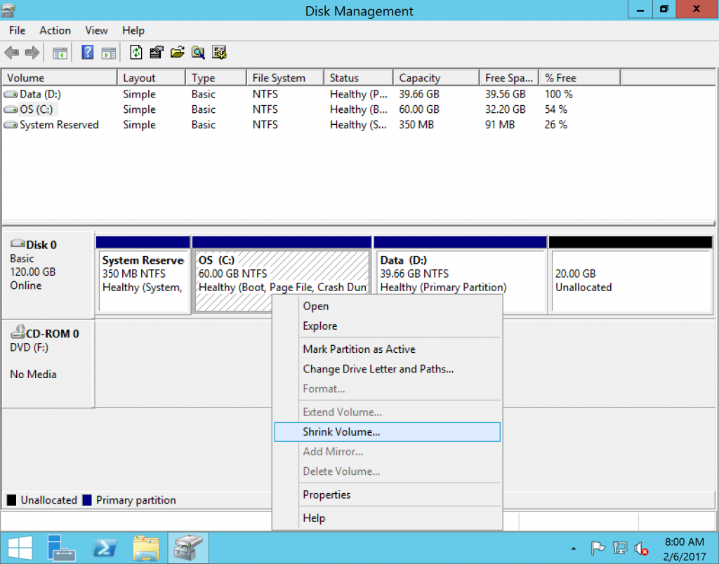 Shrink C drive in Windows Server 2012 R2 without losing data Shrink C drive in Windows Server 2012 R2 without losing data