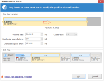 How to merge partitions and Unallocated space without losing data?