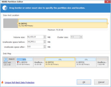 How to merge partitions and Unallocated space without losing data?
