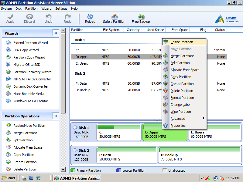 Easy steps to resize SBS 2008 partition without losing data.