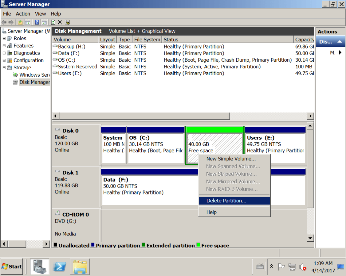 [Solved] Windows Server 2008 R2 Extend Volume greyed out.